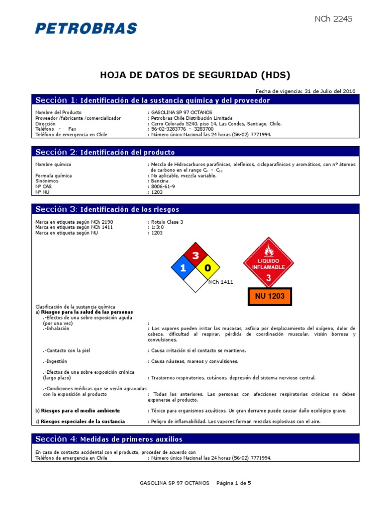 Hds Petrobras Gasolina SP 97 Octanos | PDF | Carbón | Gasolina
