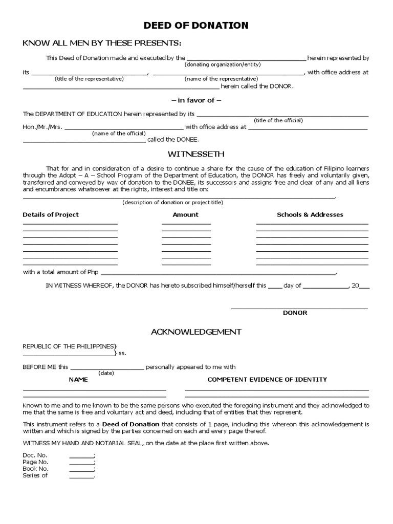 Deed of Donation & Acceptance | PDF | Property Law | Civil Law (Common Law)