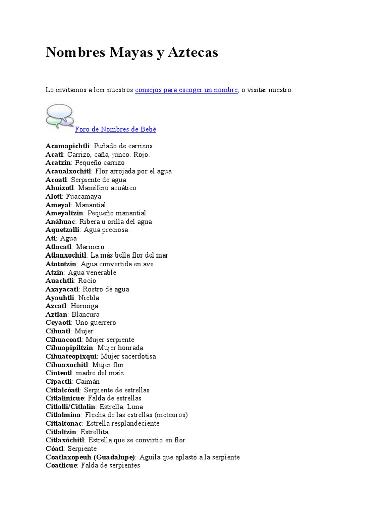 Nombres Mayas y Aztecas | PDF | azteca | Politeísmo