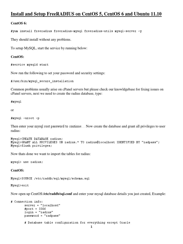 Install and Setup FreeRADIUS On CentOS 5 | PDF | Radius | My Sql