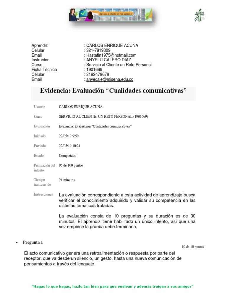 Evaluación Cualidades Comunicativas | PDF | Comunicación | Modificación ...
