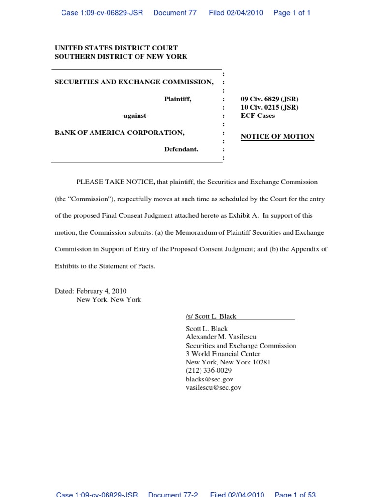 10-02-04 SEC V BAC (1:09-cv - 6829) at The US District Court, Southern ...