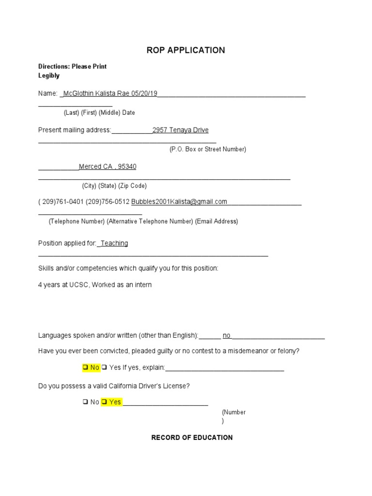 Microsoft Word - Rop Job Application With Availablity Front-For ...