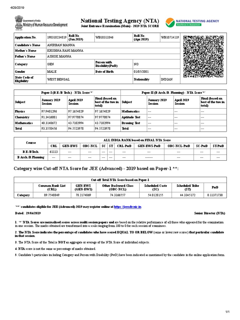 Jee Main Result PDF | PDF | Educational Assessment And Evaluation ...