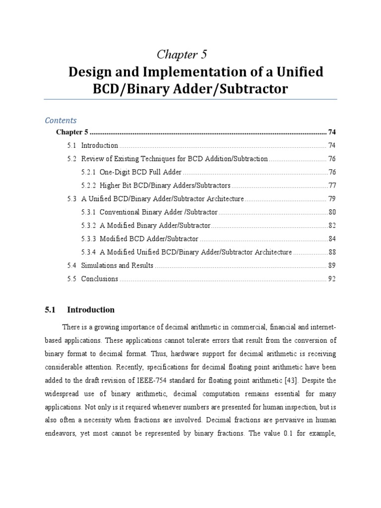 Design and Implementation of a Unified BCD/Binary Adder/Subtractor | PDF | Binary Coded Decimal ...