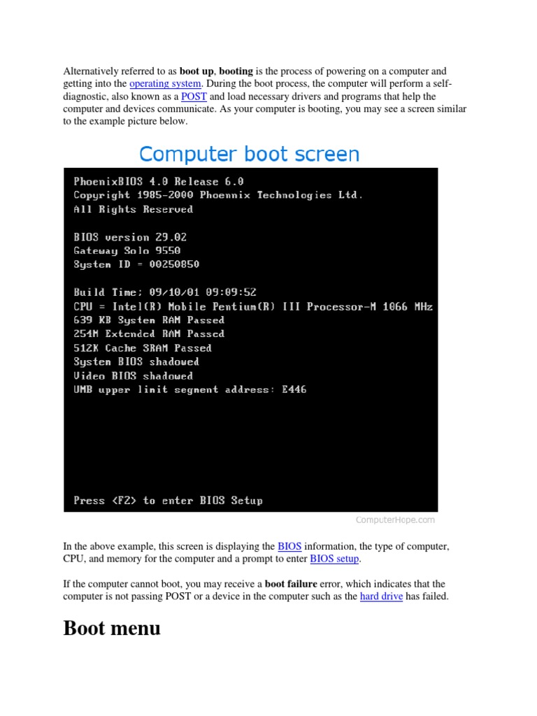 Boot Menu: Operating System Post | PDF | Booting | Floppy Disk