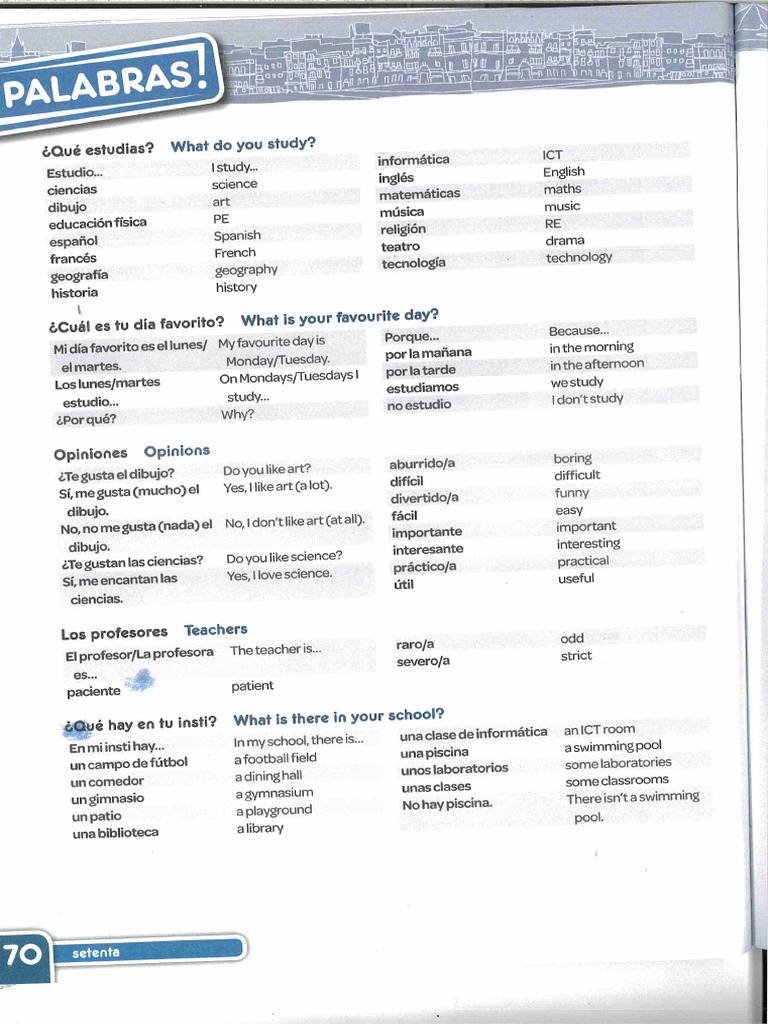 Viva 1 - Unit 3 - Mi Insti - Vocab | PDF