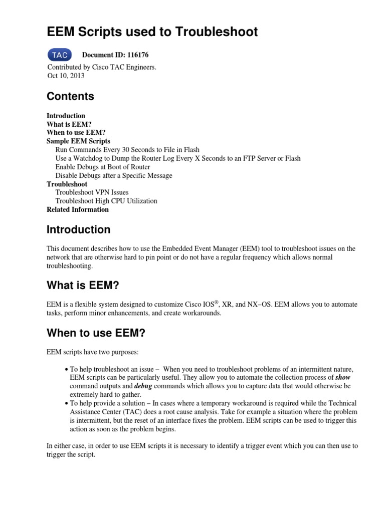EEM Scripts Used To Troubleshoot | PDF | Command Line Interface | File Transfer Protocol