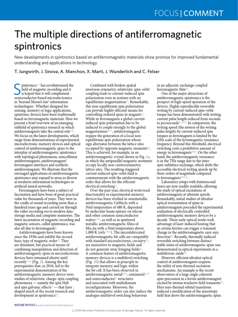 The Multiple Directions of Antiferromagnetic Spintronics Nature Physics ...