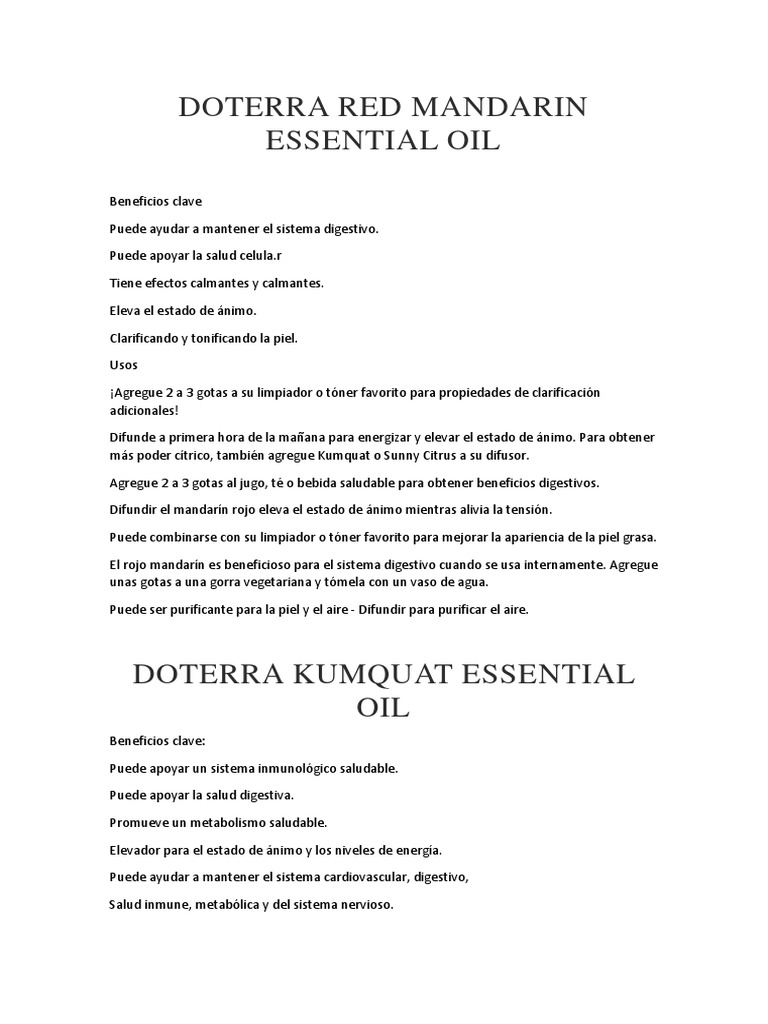 Clementine Kumquat Red Mandarin Doterra | PDF | Petróleo | Salud y ...