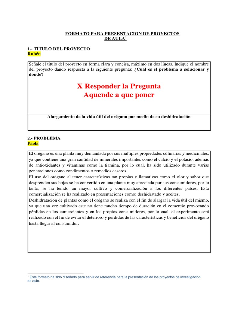 4 Formato para Presentacion de Proyectos | PDF | Deshidración | Orégano
