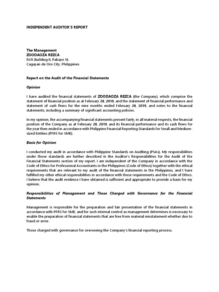 Indpendent Auditor's Report - Sample | PDF | Internal Control | Audit