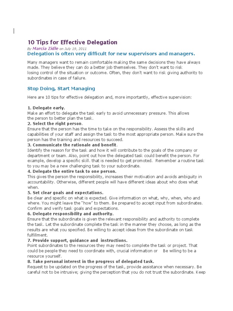 10 Tips for Effective Delegation | PDF | Time Management | Professional ...
