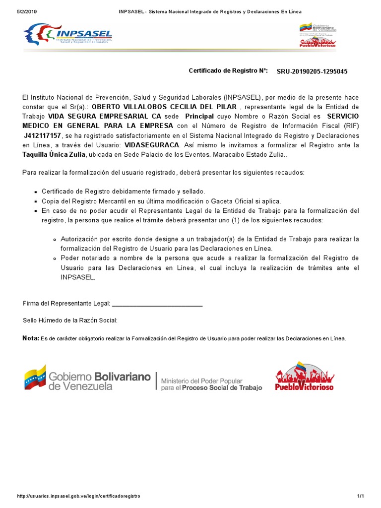 INPSASEL - Sistema Nacional Integrado de Registros y Declaraciones en ...