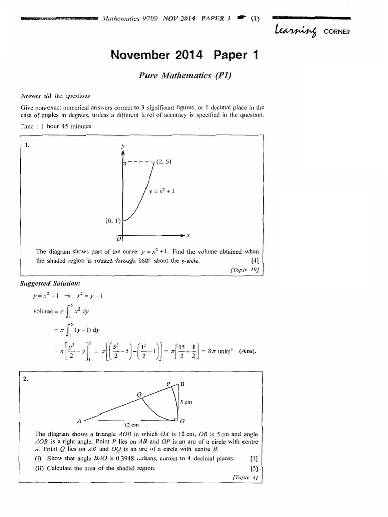 November 2014 P1 Mathematics CIE A Level 9709 Detailed Worked Solutions ...