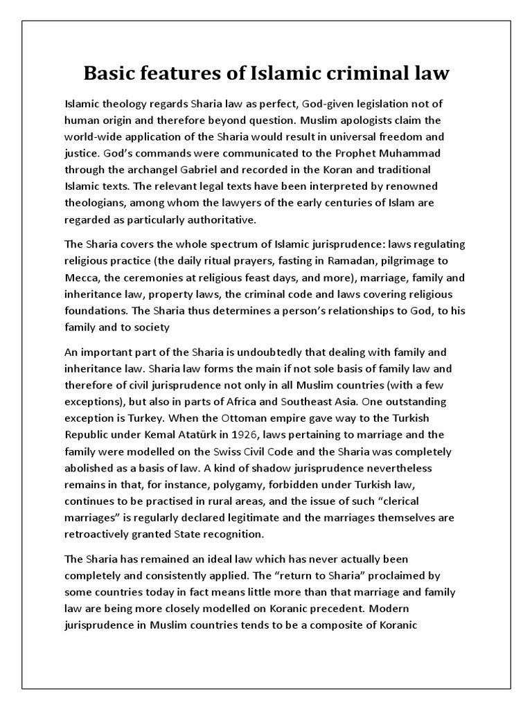 Basic Features of Islamic Criminal Law | PDF | Sharia | Capital Punishment