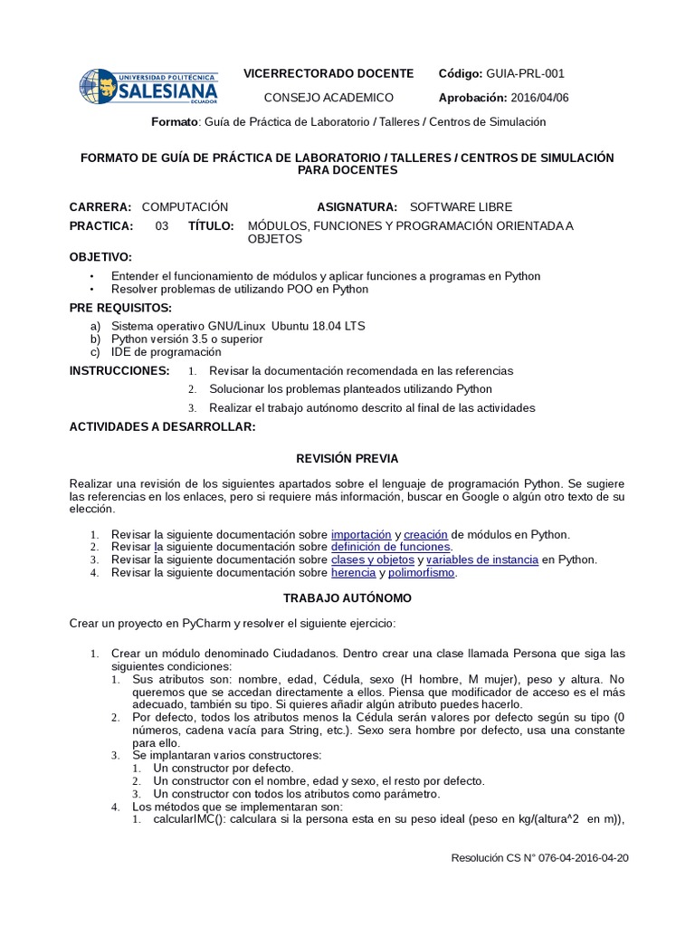 SL - 03 - Modulos, Funciones y Objetos | PDF | Python (lenguaje de programación) | Objeto ...