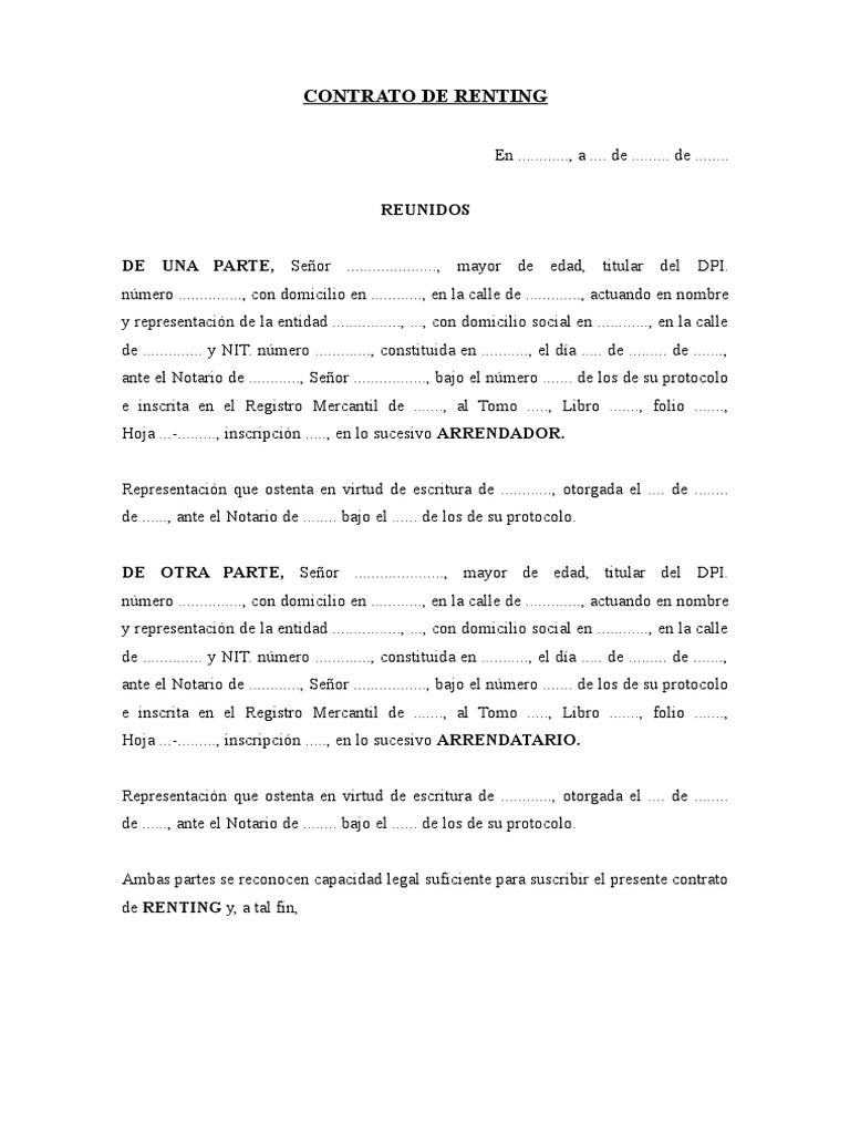 Modelo de Contrato de Renting | PDF | Pagos | Alquiler