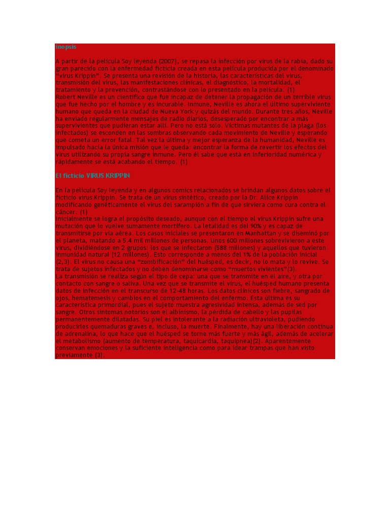 Inopsis Soy Leyenda | PDF | Rabia | Virus