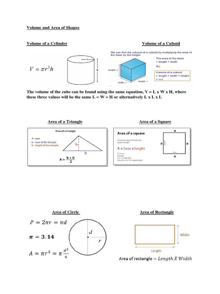 Volume and Area of Geometric Shapes | PDF