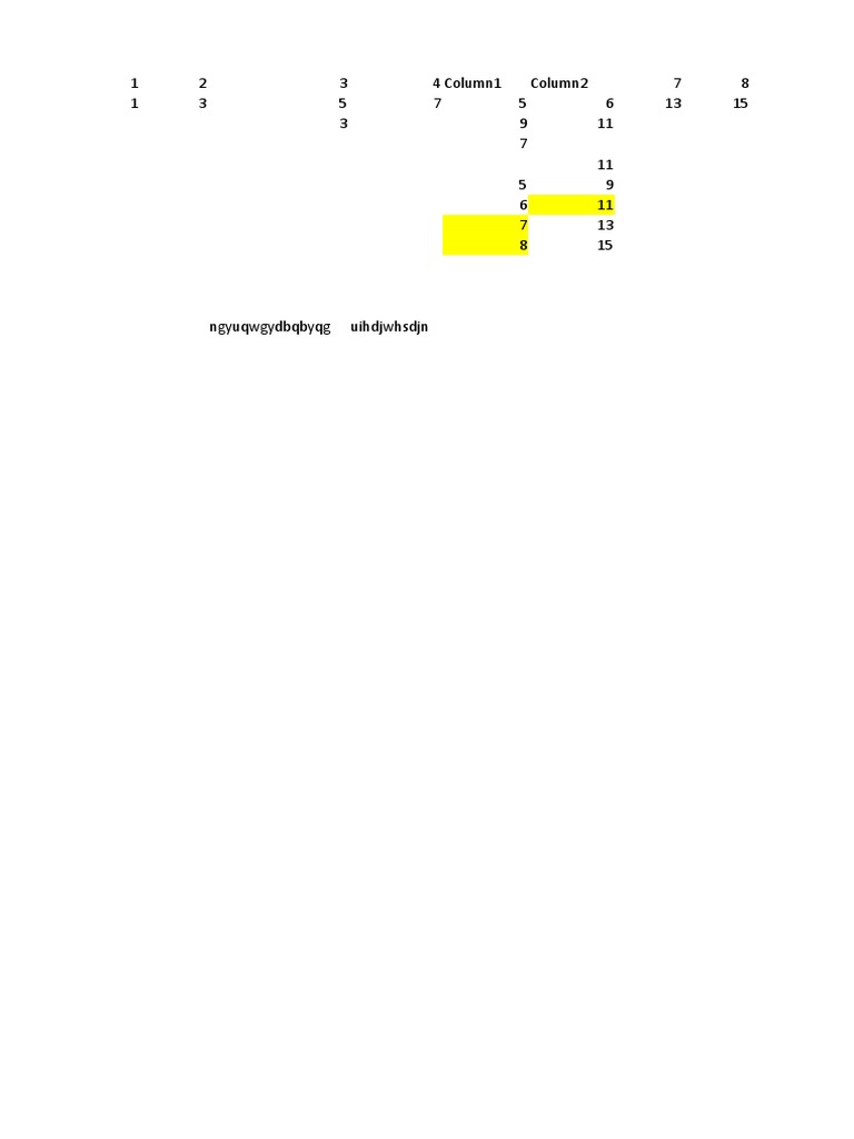 1 2 3 4 Column1 Column2 7 8 1 3 5 7 5 6 13 15 3 9 11 7 11 5 9 6 11 7 13 ...