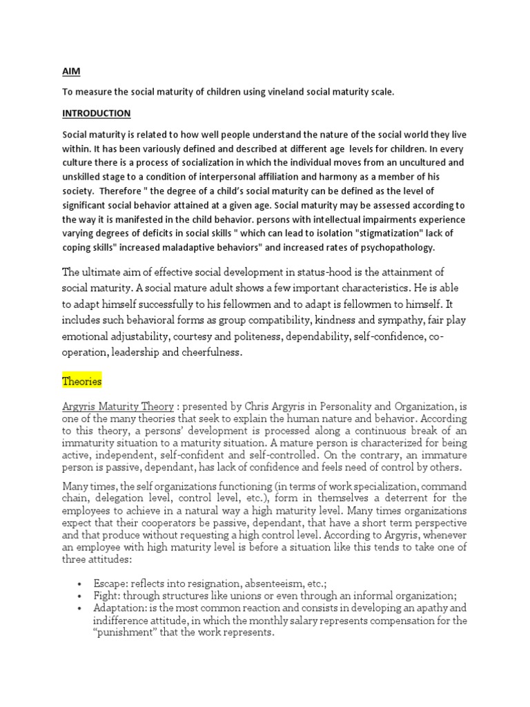 Measuring Social Maturity in Children Using the Vineland Social ...