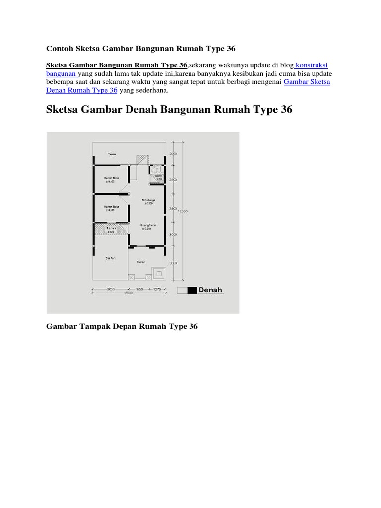 Contoh Sketsa Gambar Bangunan Rumah Type 36 | PDF