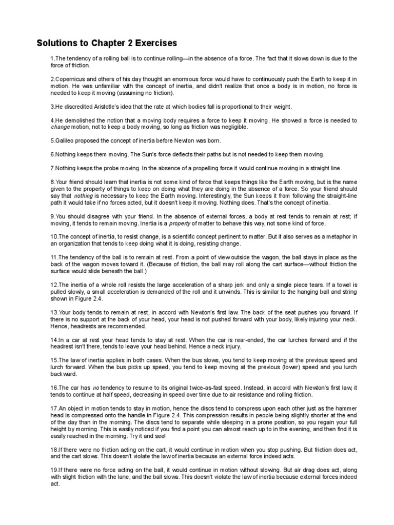 Physics Hewitt Chapter 2 Answers | PDF | Inertia | Force