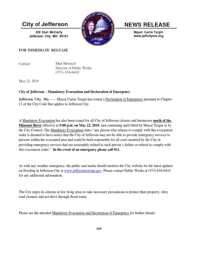 COJ Mandatory Evacuation and Declaration of Emergency Press Release ...