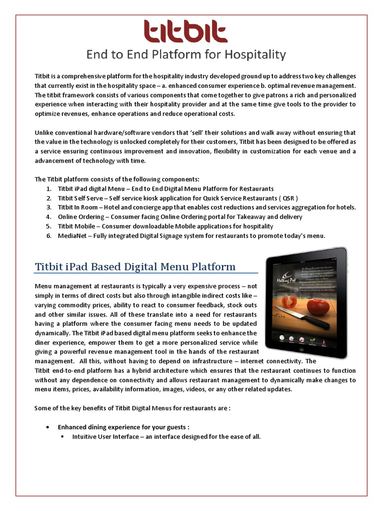 Titbit Platform2.0 | PDF | Menu | Point Of Sale