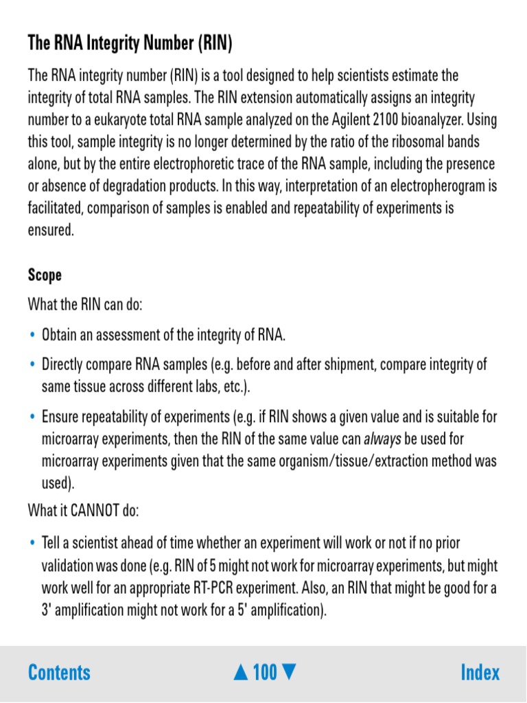 The RNA Integrity Number (RIN) : Index | PDF | Biotechnology | Biology