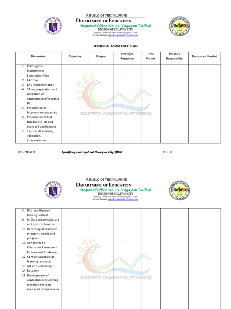 Fm Cid 021 Technical Assistance Plan Gem Download Free Pdf Teaching