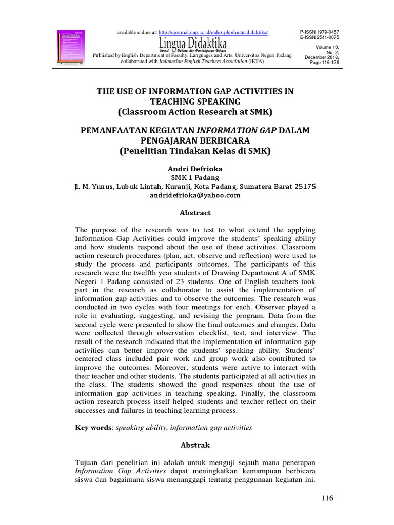Enhancing Speaking Skills with Information Gaps | PDF | English As A ...