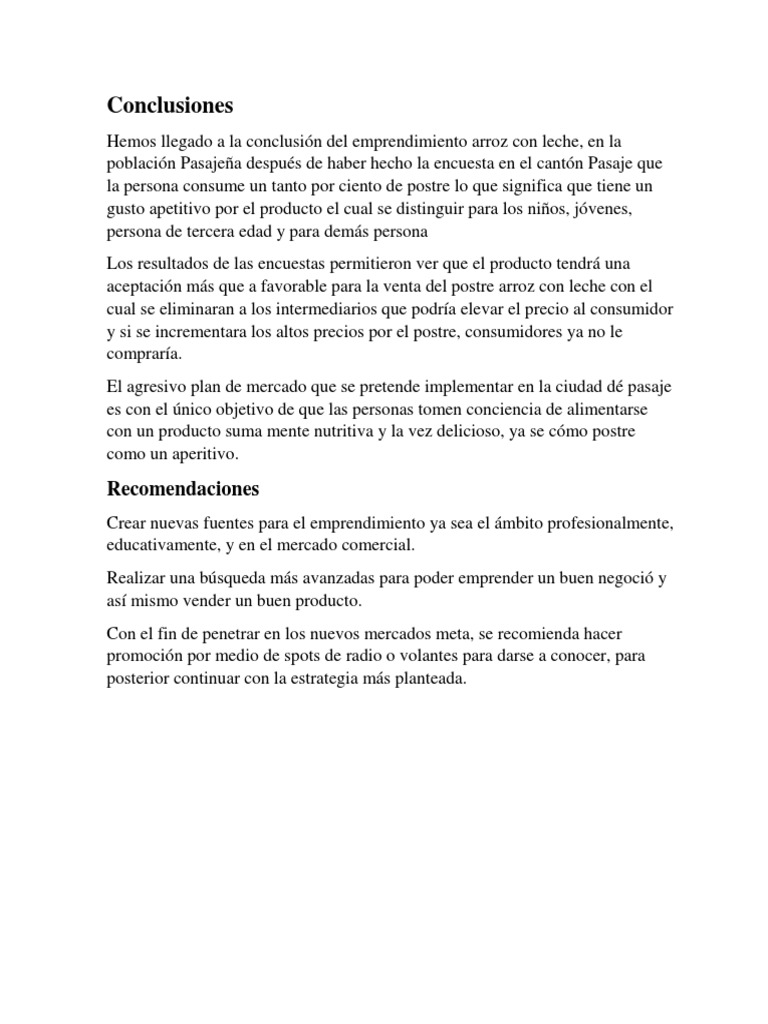 Conclusiones Emprendimiento | PDF | Iniciativa empresarial | Producto ...