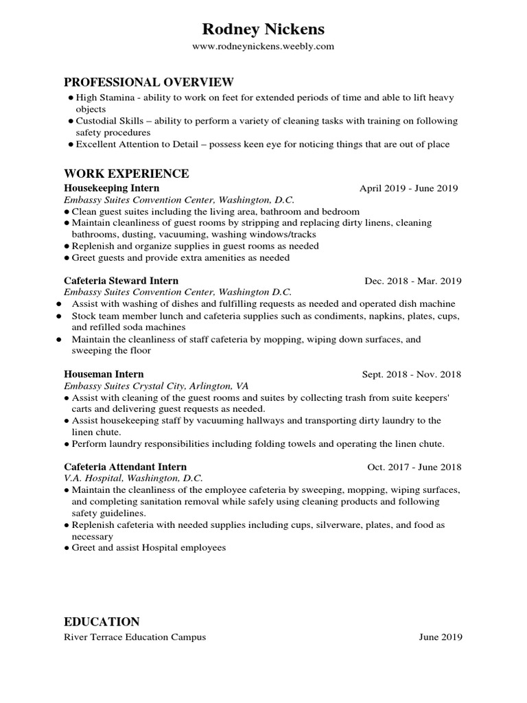 Rodney Nickens: Professional Overview | PDF | Housekeeping | Domestic Life