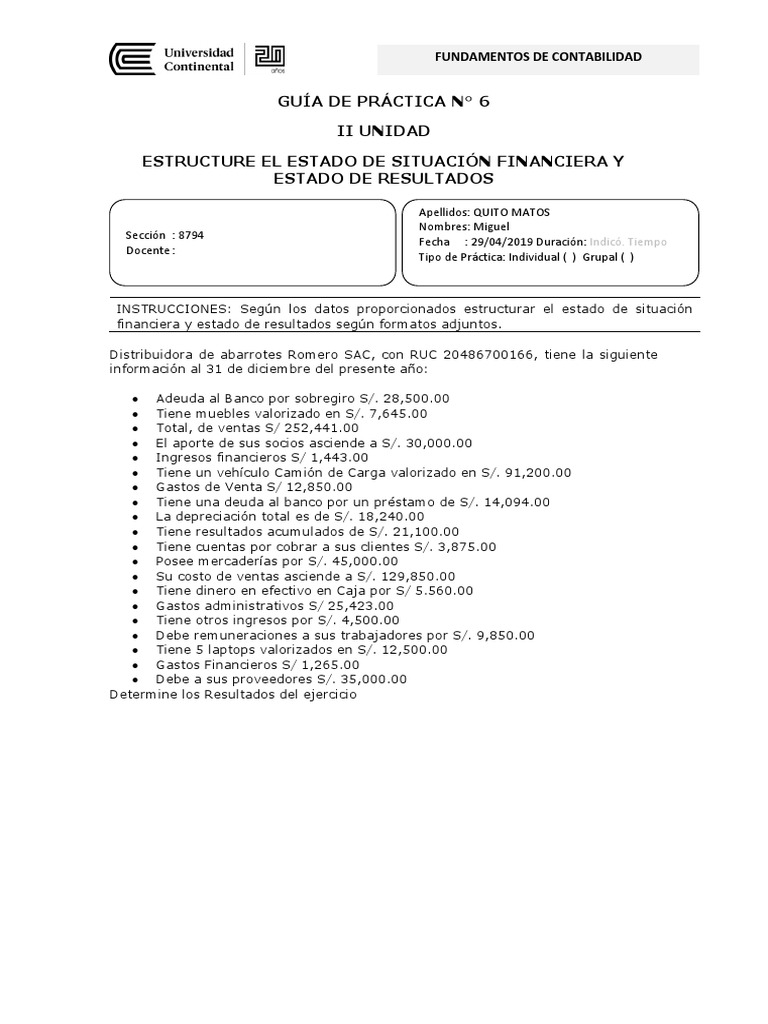 Guía Práctica No 6 Estructura El ESF y ER (1) | Estado de resultados ...
