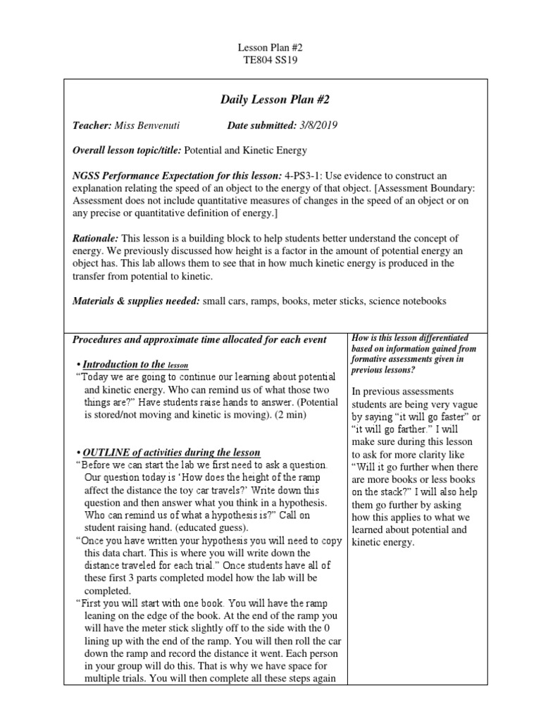 Benvenuti Lessonplan2 Updated | PDF | Kinetic Energy | Lesson Plan