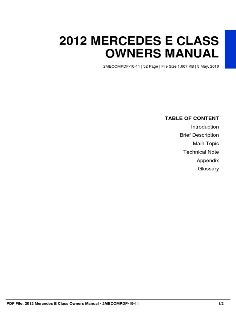 2012 Mercedes E-Class Manual | PDF | E Books | Books