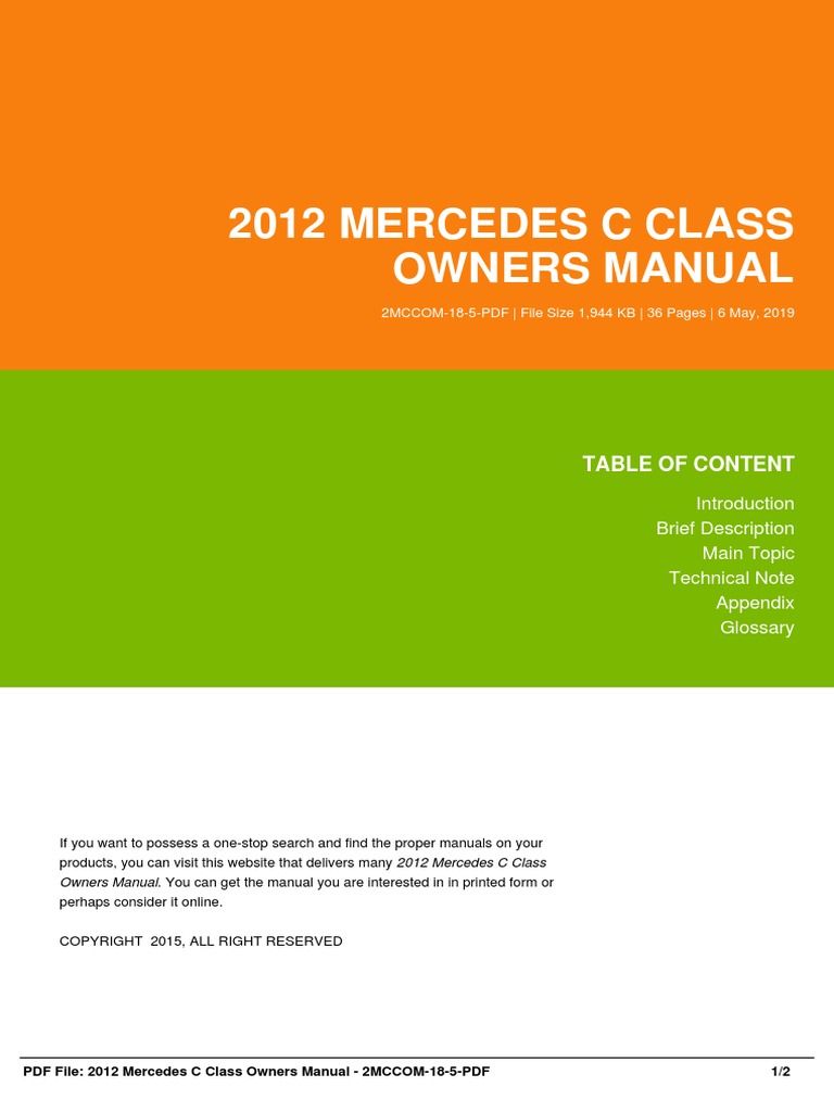 ID68519fd55-2012 Mercedes C Class Owners Manual | PDF | E Books | World ...
