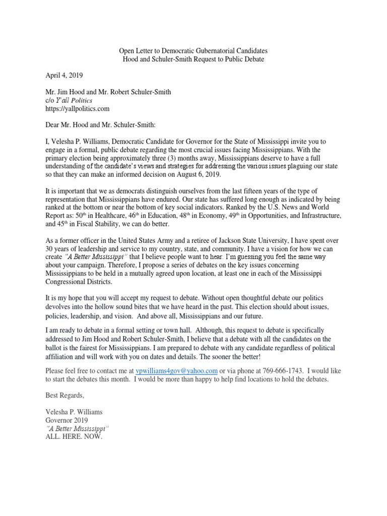 Open Letter Request For Debate From Valesha Williams | PDF | Democratic ...