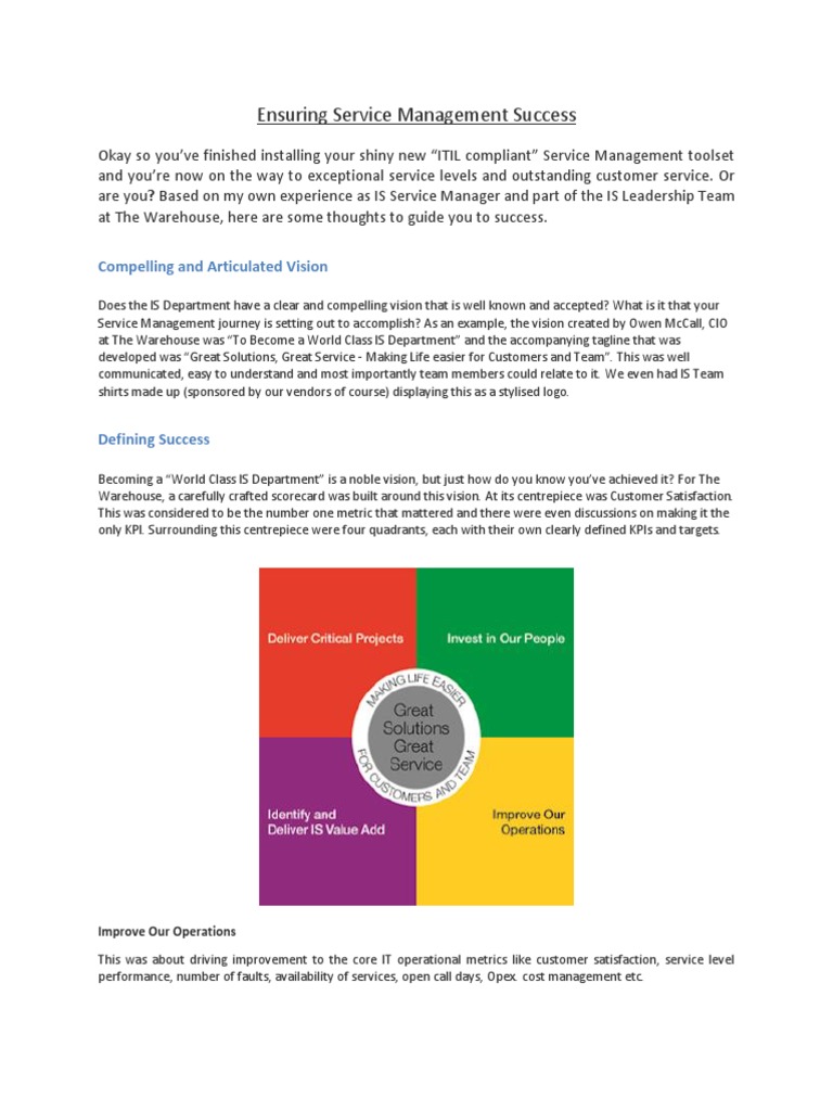 Ensuring Service Management Success | PDF | Itil | Performance Indicator