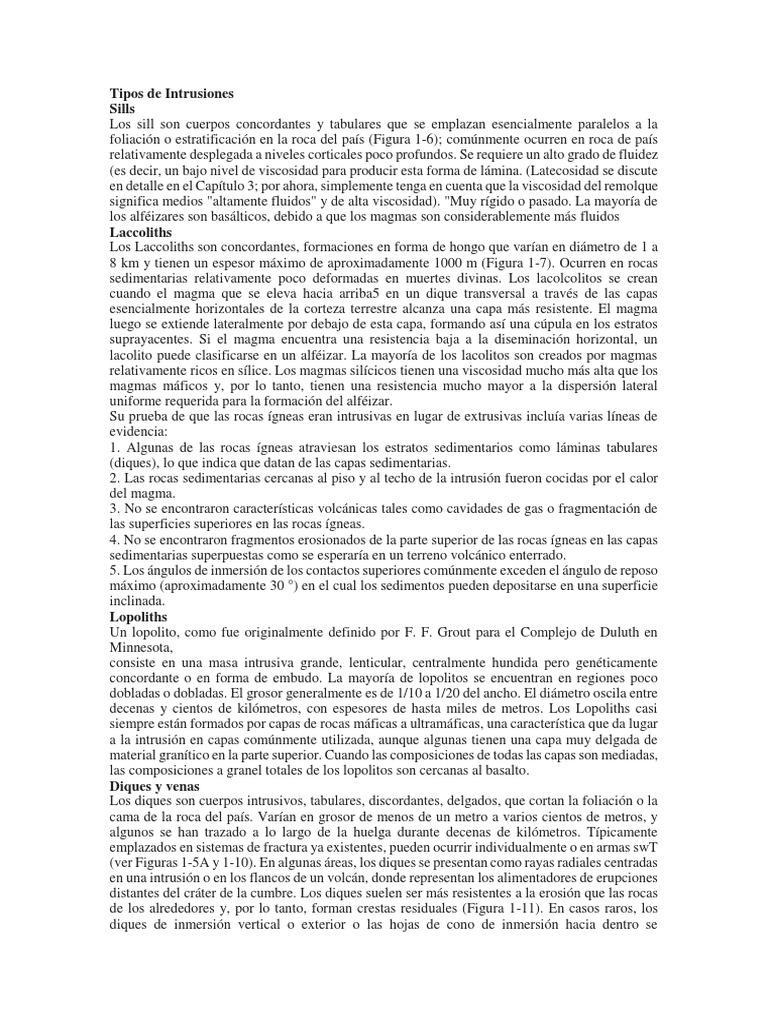 Tipos de Intrusiones | Descargar gratis PDF | Roca (geología) | Roca ígnea