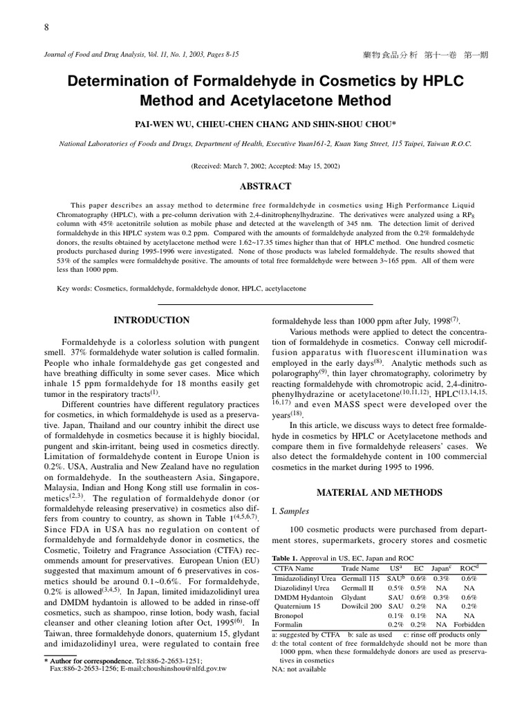 Determinación de Formaldehído en Cosméticos Por HPLC | PDF | High ...