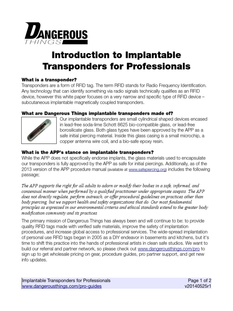 Implantable Transponders Overview | PDF | Radio Frequency ...