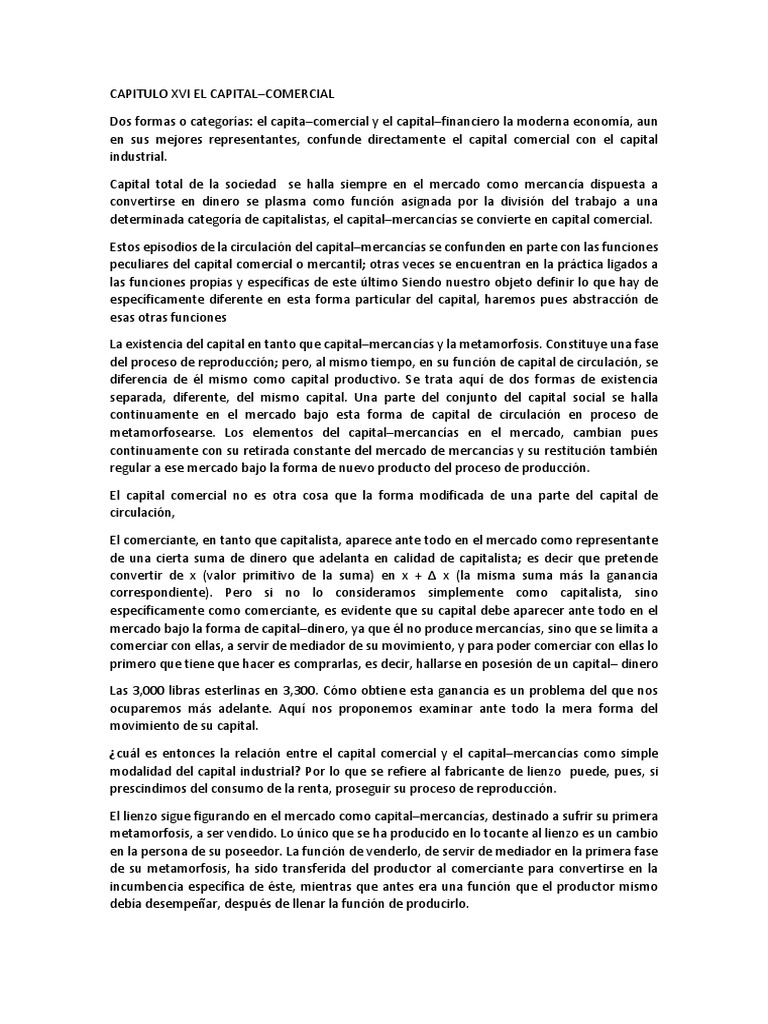 Capitulo Xvi El Capital | PDF | Capital (economía) | Comercio