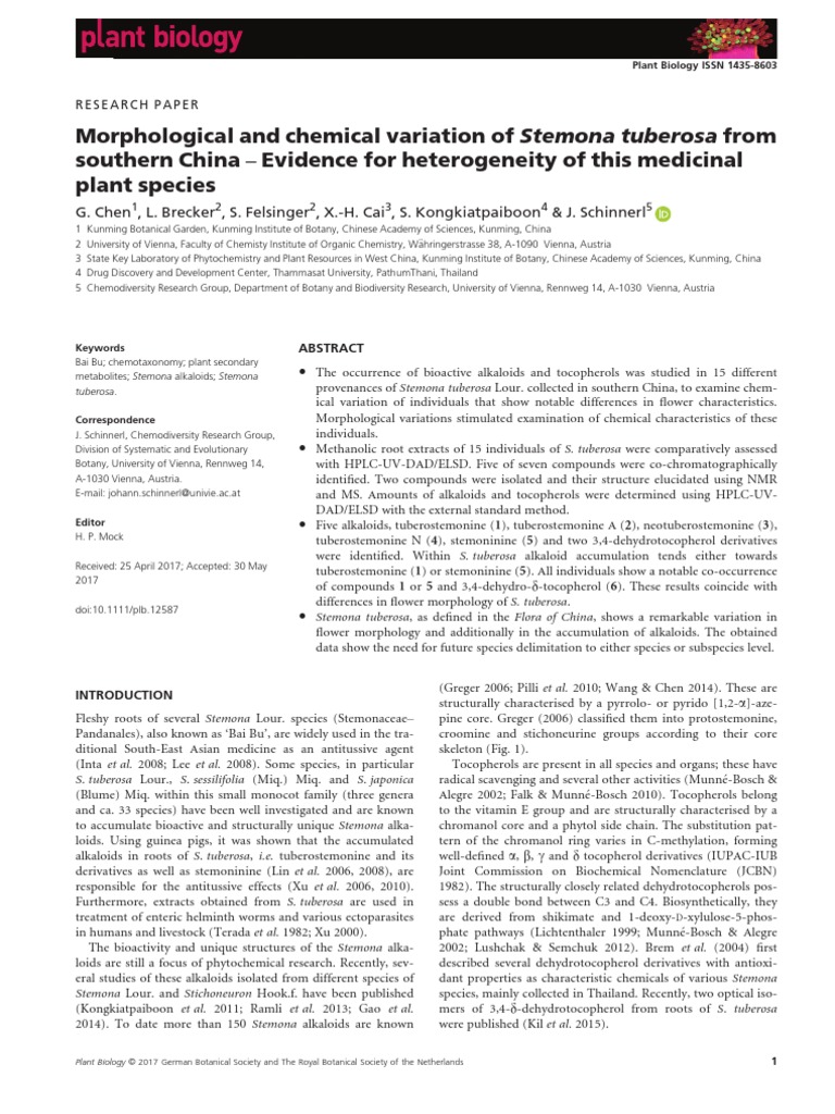 Chen2017 - Morphological and Chemical Variation of Stemona Tuberosa ...
