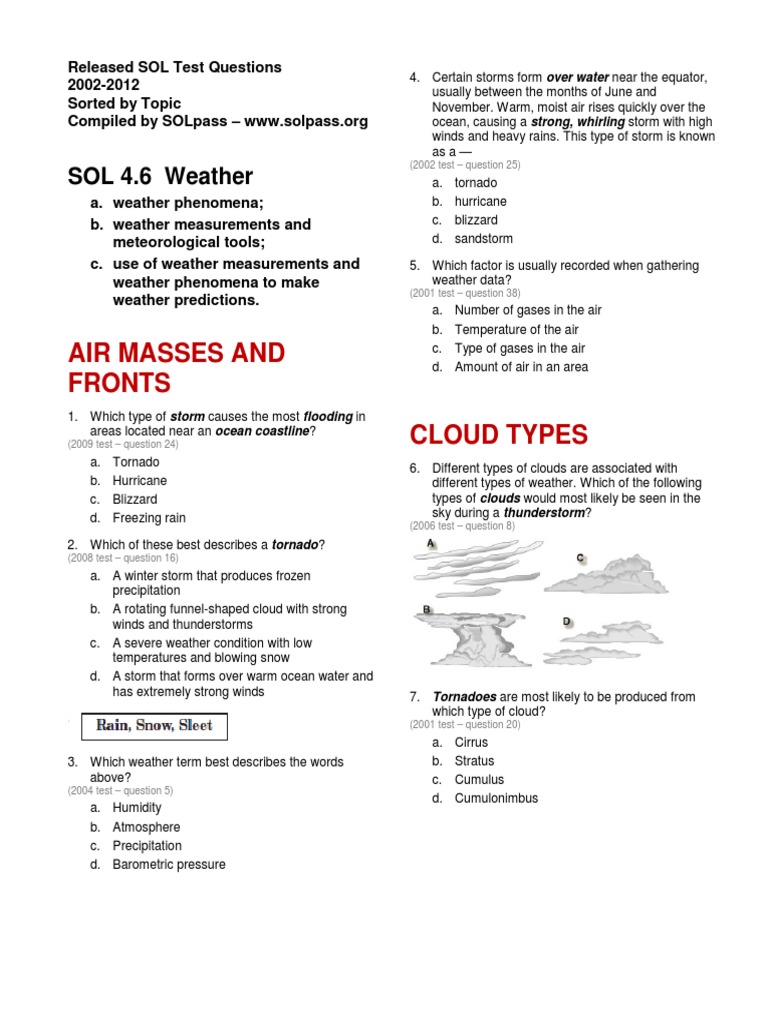 4 6 Weather Questions | PDF | Weather | Tornadoes