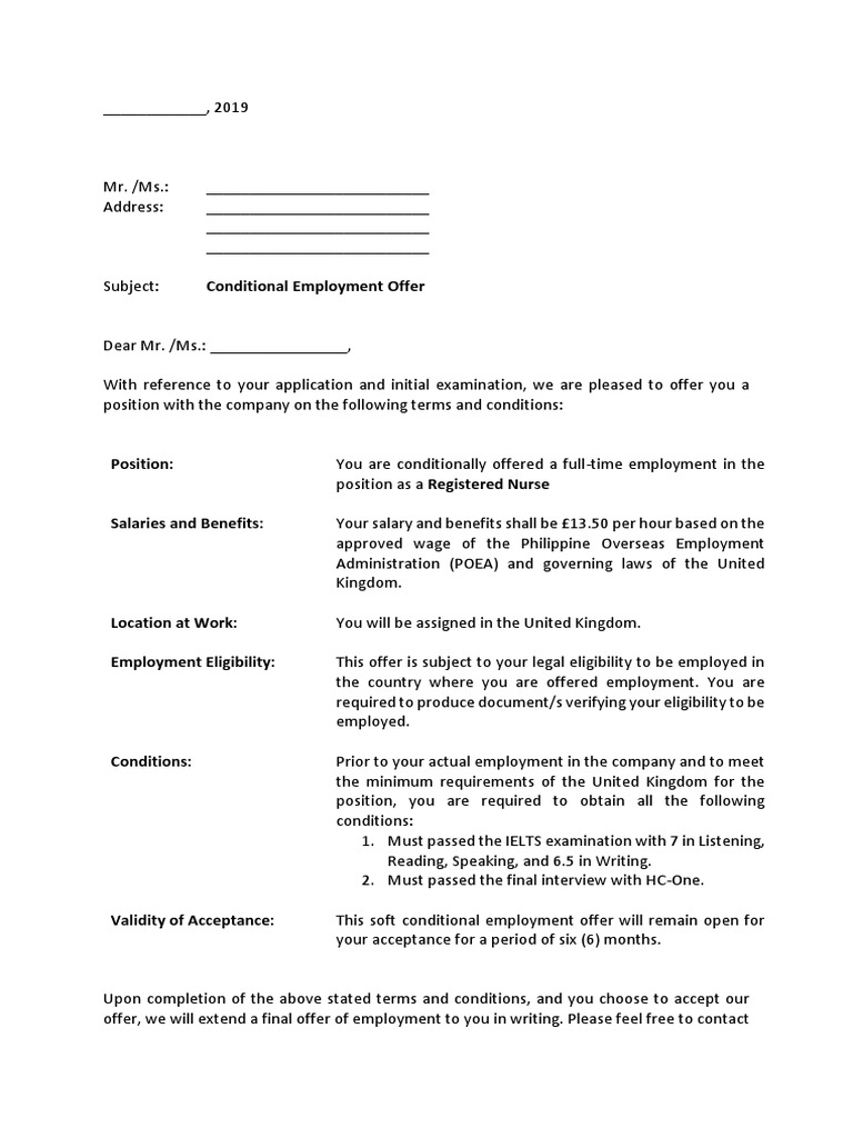 Conditional Offer Letter - IELTS | PDF | International English Language ...