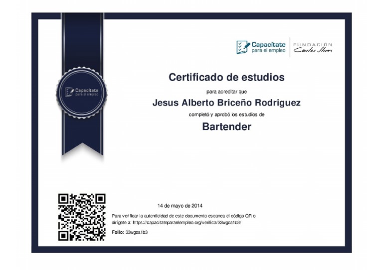 Certificado Bartender Pdf