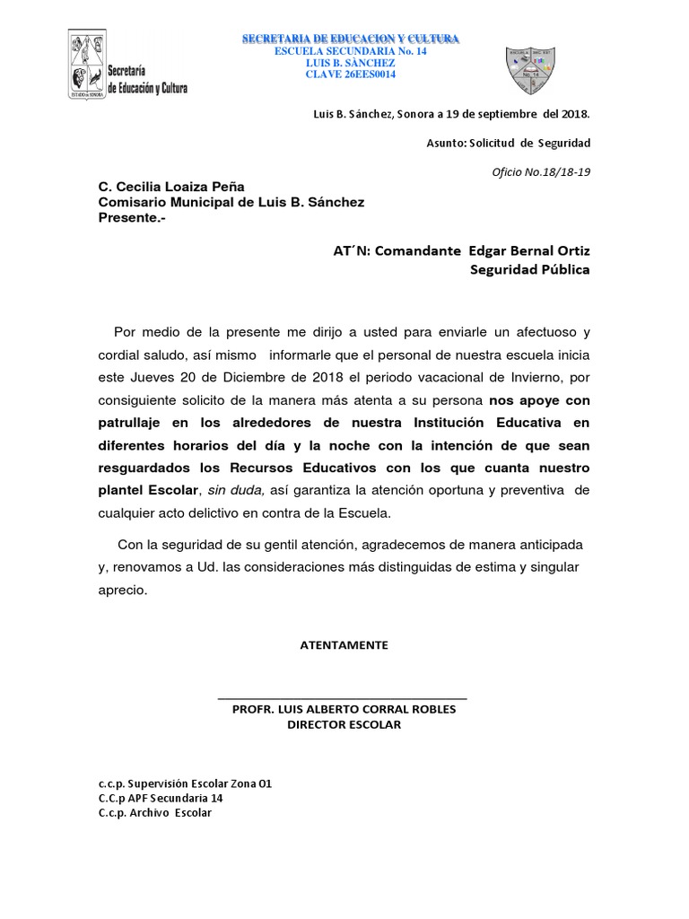 Oficio A Seguridad Pública | PDF | Escuelas | Enseñando y aprendiendo